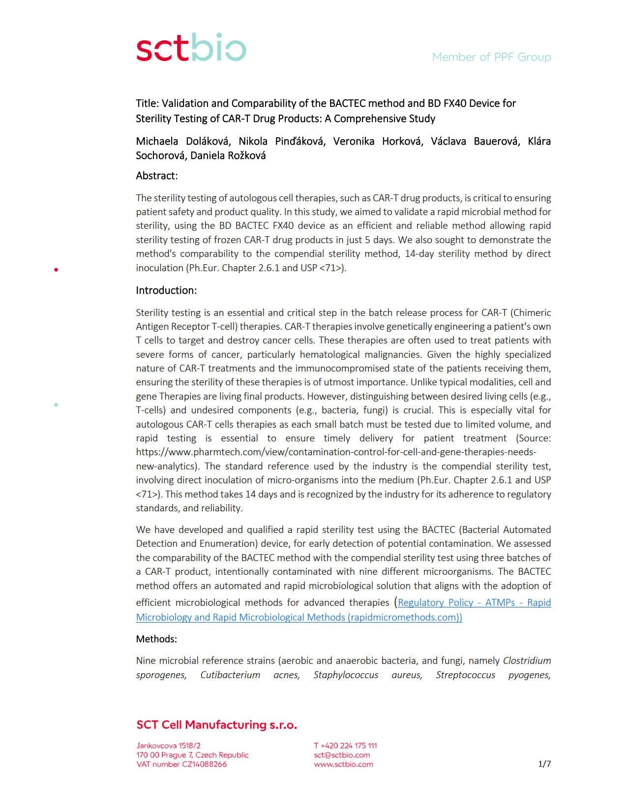 Validation and Comparability of the BACTEC method & BD FX40 Device for ...